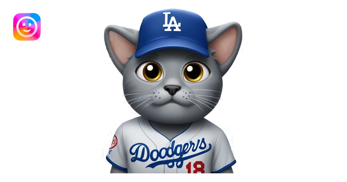 Grey Cat wearing a dodgers uniform crying emoji | AI Emoji Generator