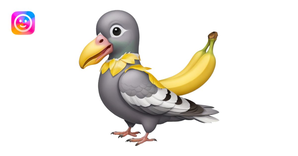 A pigeon holding a banana in his beak emoji | AI Emoji Generator
