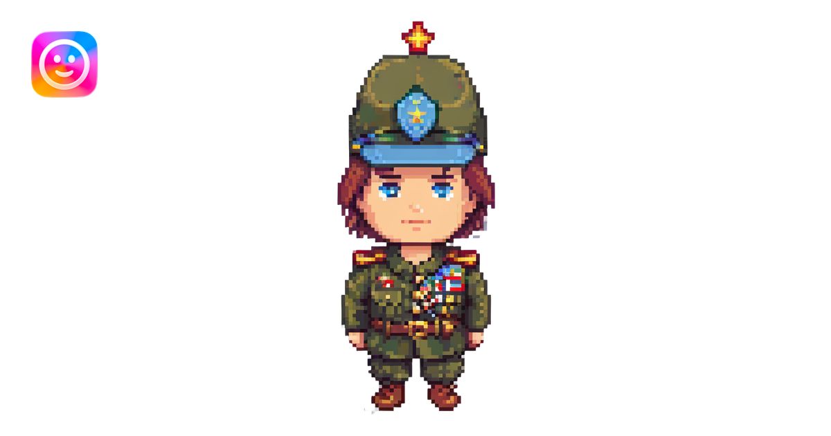8-bit pixel art of a Turkish general resembling Kenan Evren, military ...