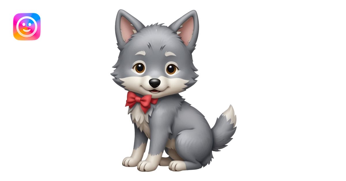 an animated gif sticker emote of a wolf puppy in a play bow wagging its ...