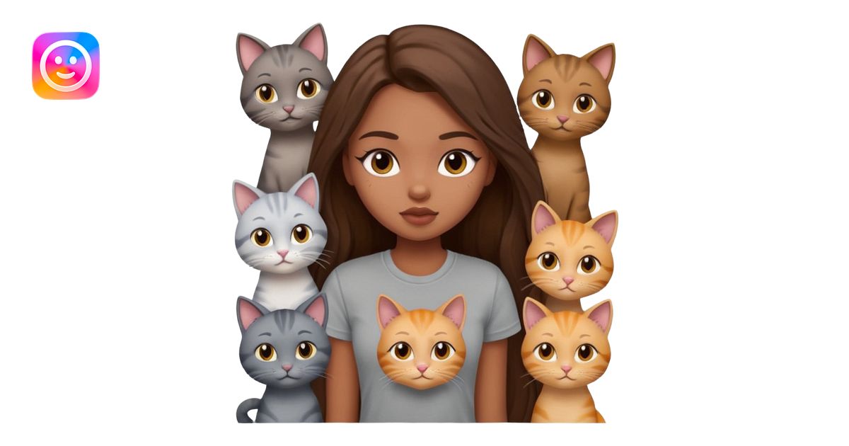 a pretty bratz dusky girl with long brown hair with six cats nd wearing ...