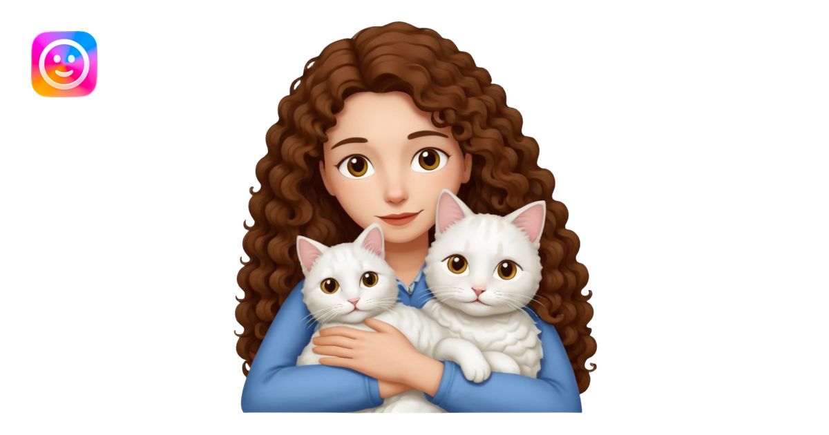 Mature Spanish girl with long curly hair and hugging a white cat emoji ...