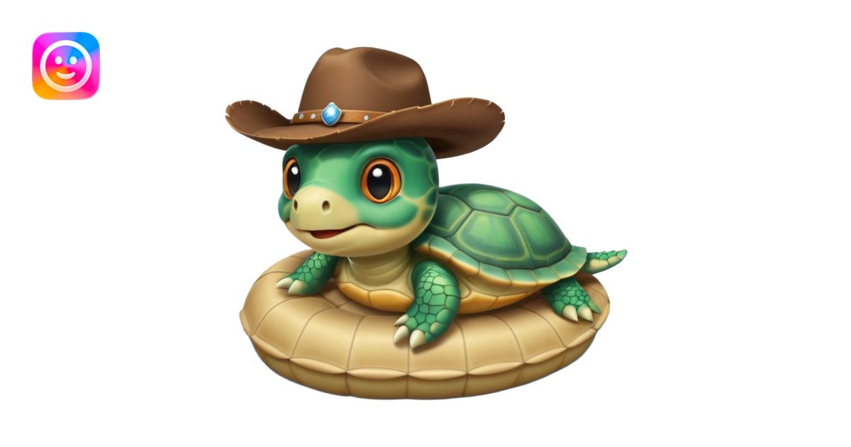 Cute blow up pool turtle with a cowboy hat emoji | AI Emoji Generator