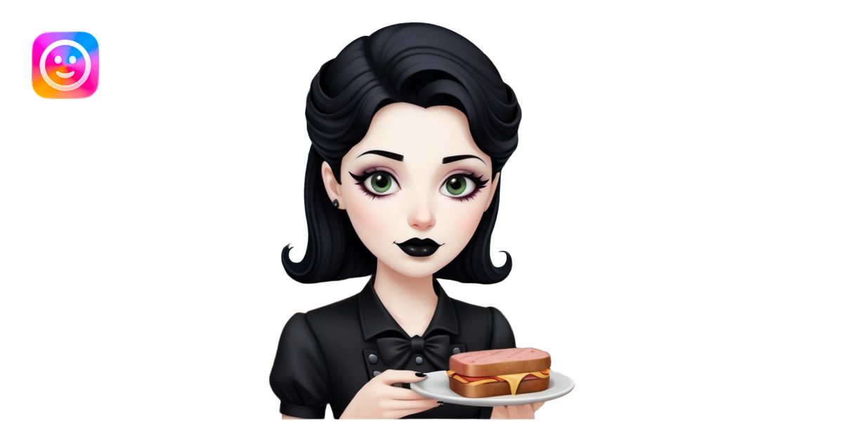 goth waitress at paris serving spam at cafe emoji | AI Emoji Generator