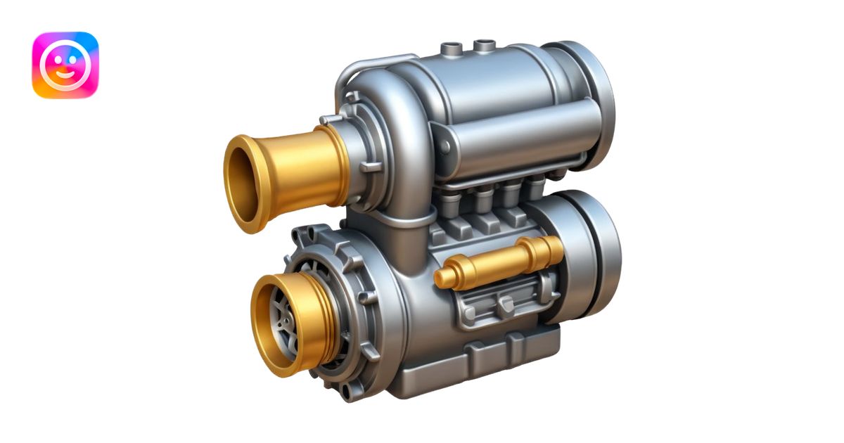 Emoji icon of a turbocharged engine with spark effects and metallic ...