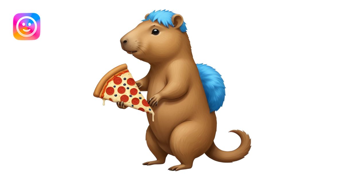 my capybara has got long legs. it has got blue fur. it's eating pizza ...