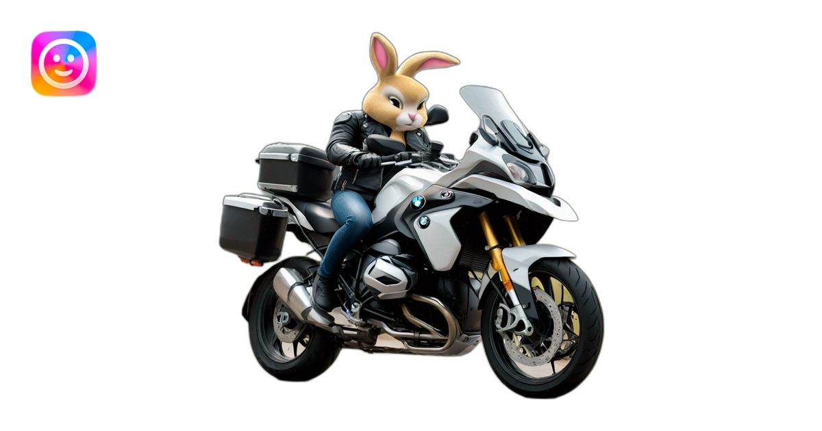 Biker bunny on bmw motorcycle emoji | AI Emoji Generator