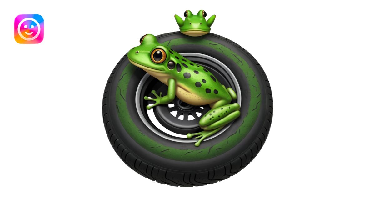 Frog head on top of tire. The tire is the body and the legs are on the ...