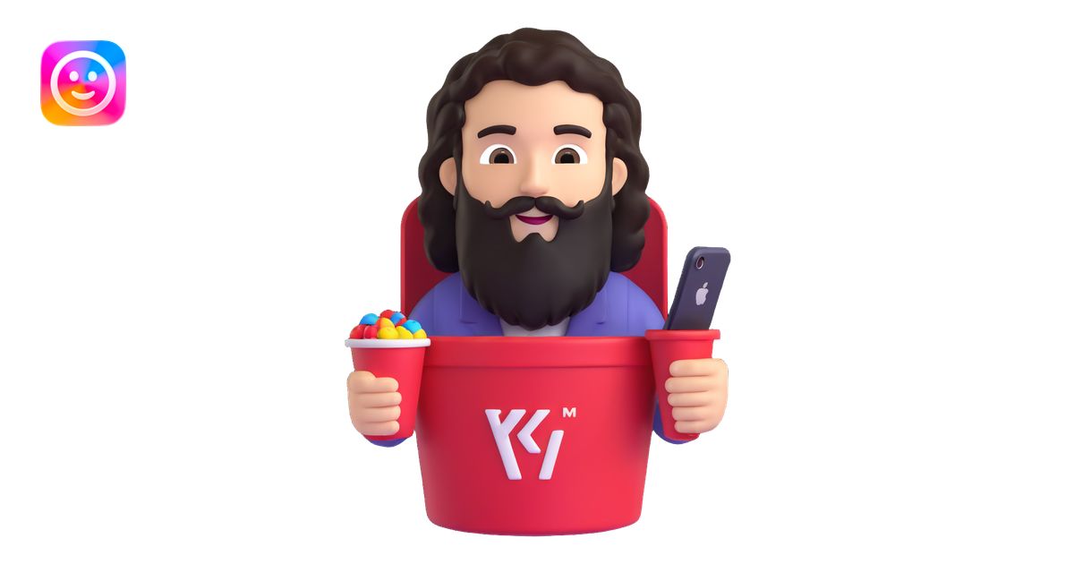 KFC bucket with a green M&M character sitting inside it, the M&M has a ...