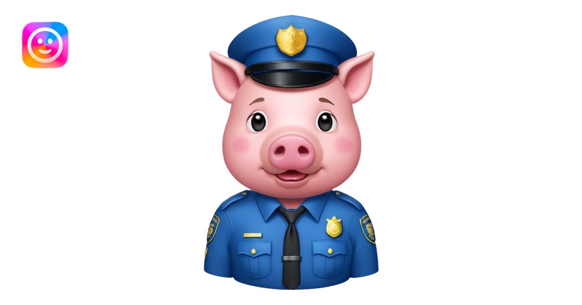 a pig, upright, in a police officer uniform, drooling and looking to ...