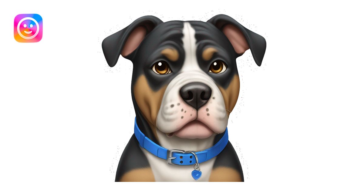 Black tan and white bully dog with blue collar emoji | AI Emoji Generator