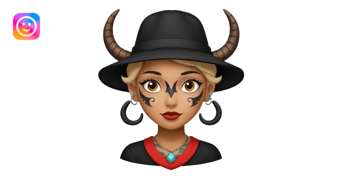 Woman with small horns — black hat, face tattoos emoji | AI Emoji Generator