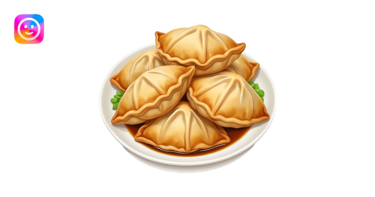 Shanghai fried dumplings with crispy bottom, simplified emoji style ...