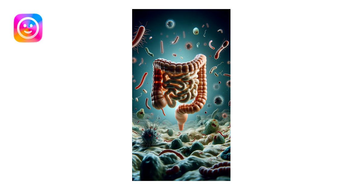 INTESTINO UMANO ANATOMICO REALISTICO CIRCONDATO DA PARASSITI E BATTERI ...