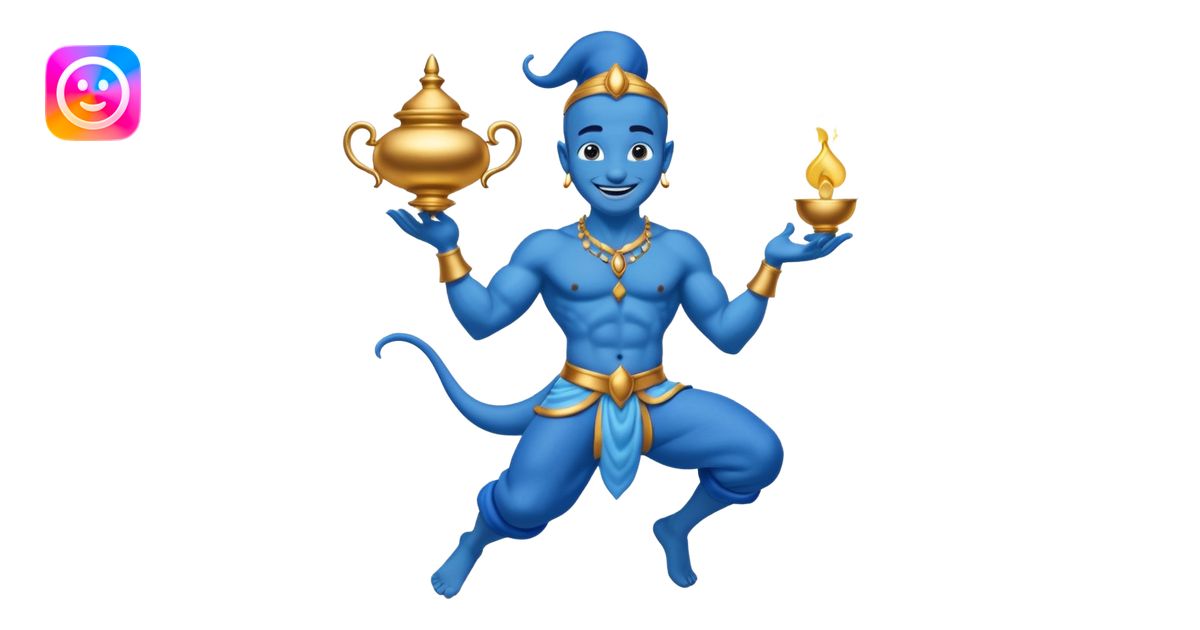 blue genie flies out of aladdin's lamp emoji | AI Emoji Generator