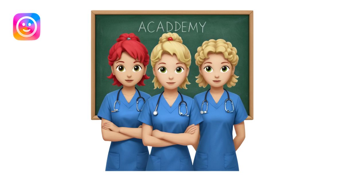 3 nurses: nurse 1 is wearing green work clothes, curly hair, middle european. nurse 2 is wearing ...