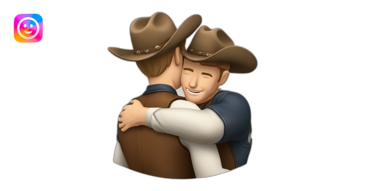 White male cowboys hug from behind emoji | AI Emoji Generator