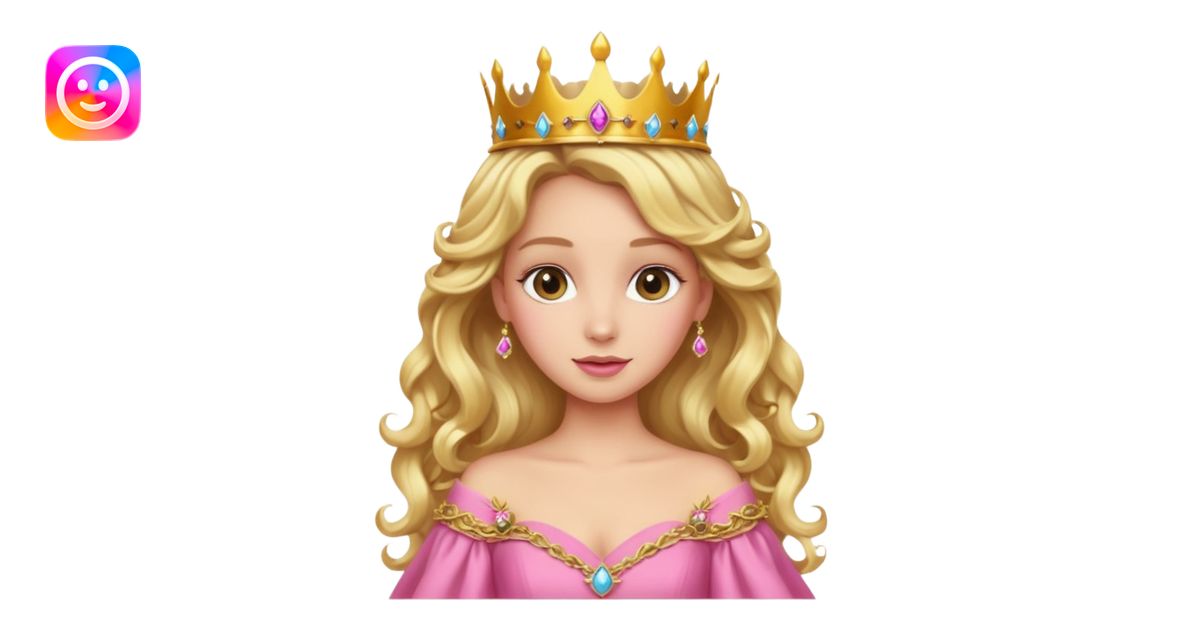 Blonde Princess with long blonde curls, pink gown, golden crown. emoji ...