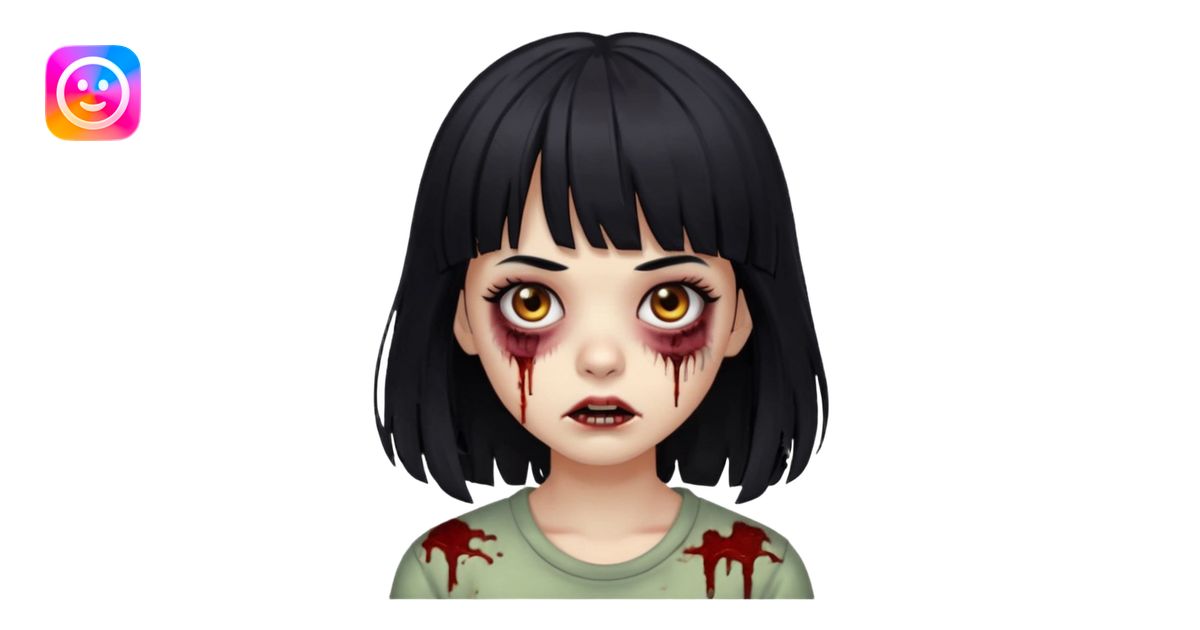 Zombie girl, black hair with bangs, slightly wavy, layered haircut,long ...
