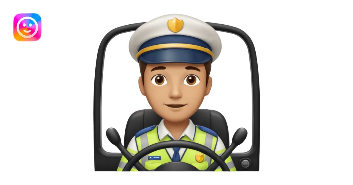 male bus driver, wearing a uniform and cap, friendly expression ...