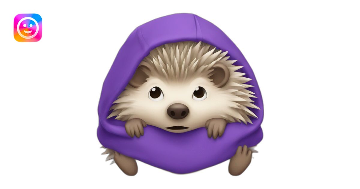Stressed hedgehog in purple hoodi emoji | AI Emoji Generator