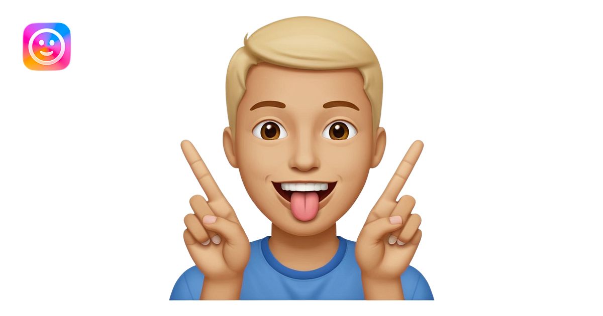 Peace sign with hands in front of mouth with tongue sticking out emoji ...