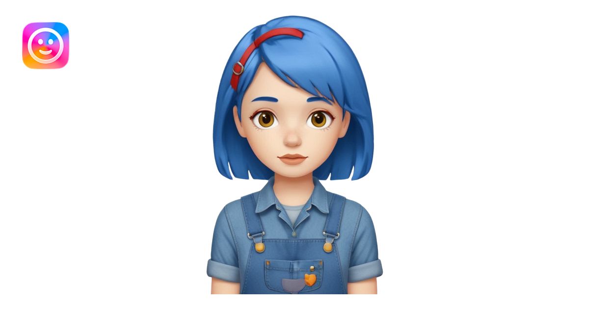 redheaded girl with blue hair, 1960s hairstyle, blue overalls, no text ...
