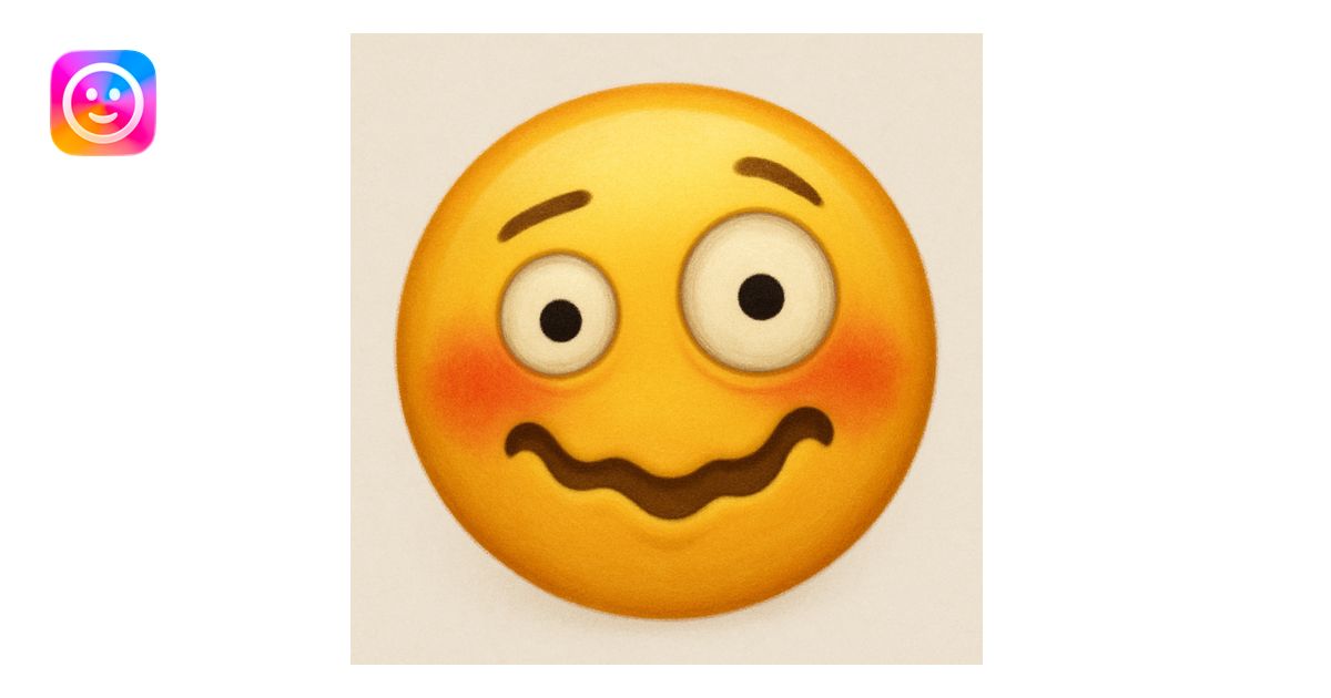 yellow face with flushed cheeks, uneven pupils, silly grin, drunk ...