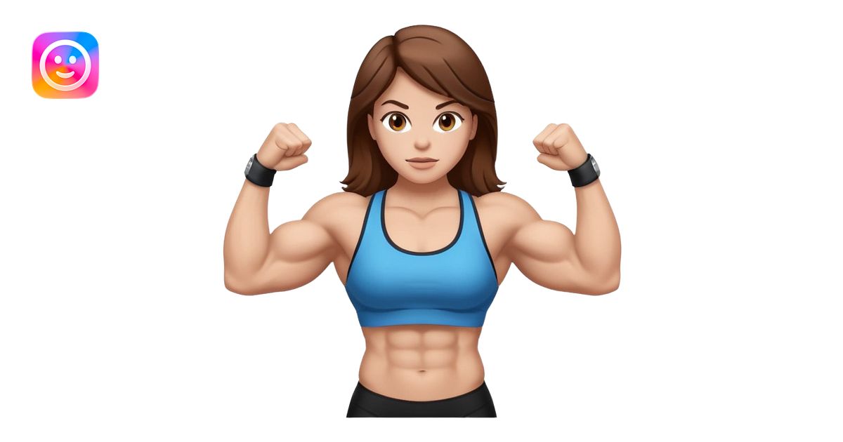 Strong muscle girl brown hair flexing white emoji | AI Emoji Generator