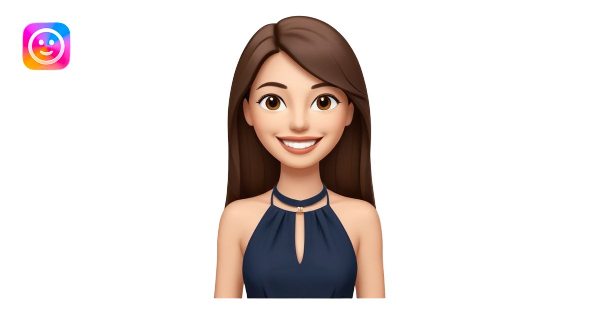emoji-style illustration of a stylish pretty big smile woman with long ...