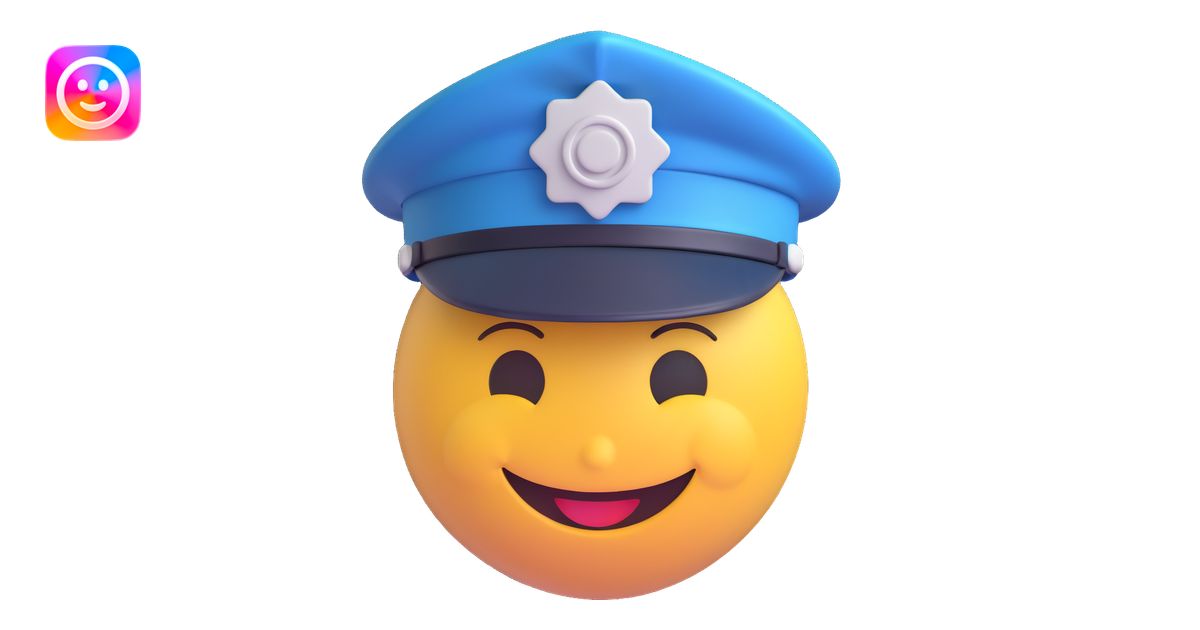 3D smiley emoji, round shape, wearing a police cap, smiling face emoji ...