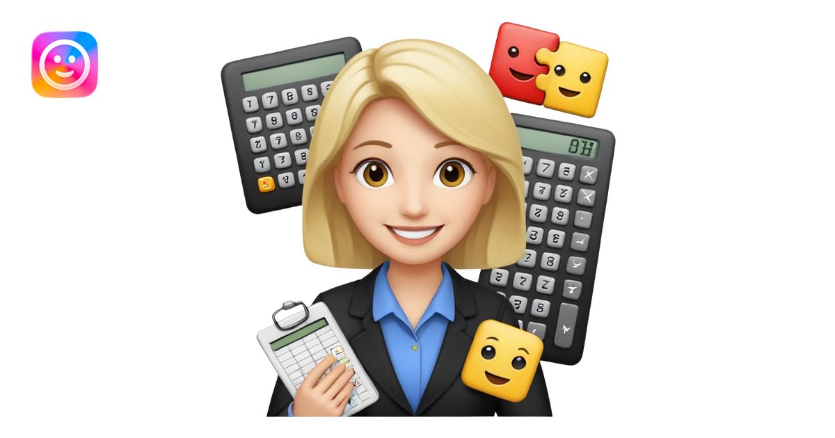 aUDITOR smiling with spreadsheet and a calculator, emoji, ADD A puzzle ...
