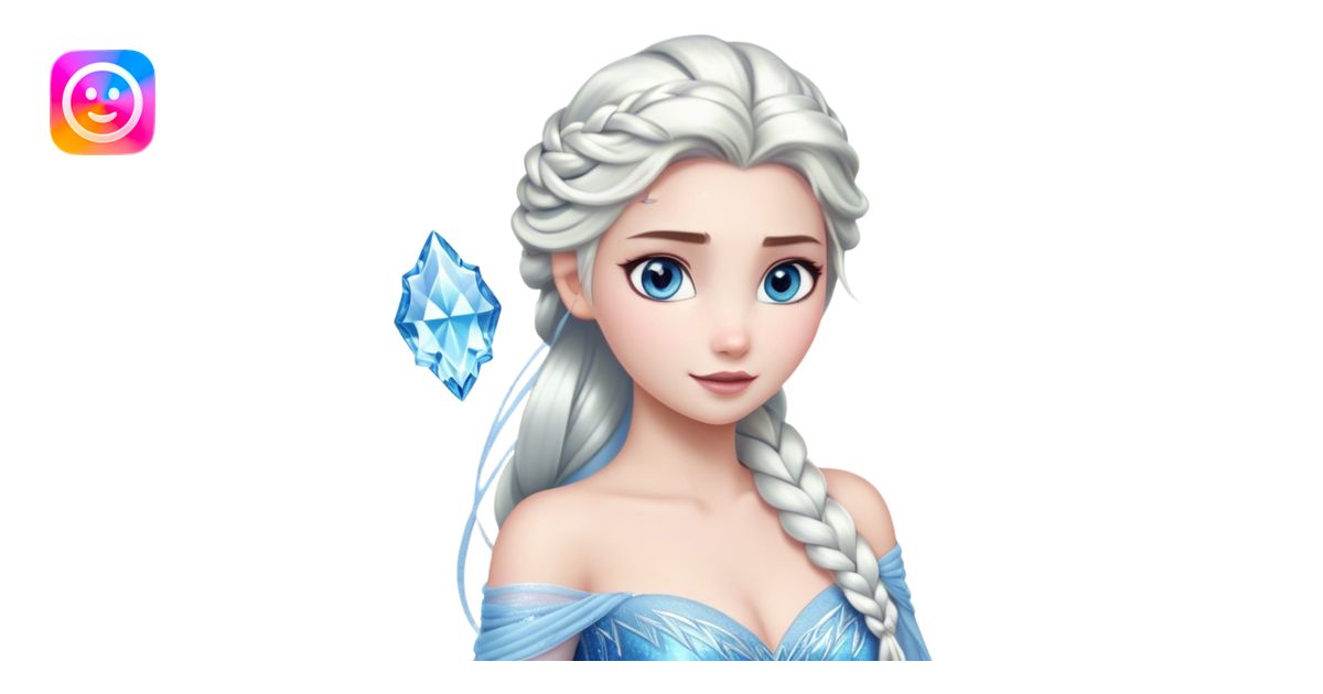 Cinematic Stunning Elsa Portrait Emoji, Ice-blue gown shimmering ...