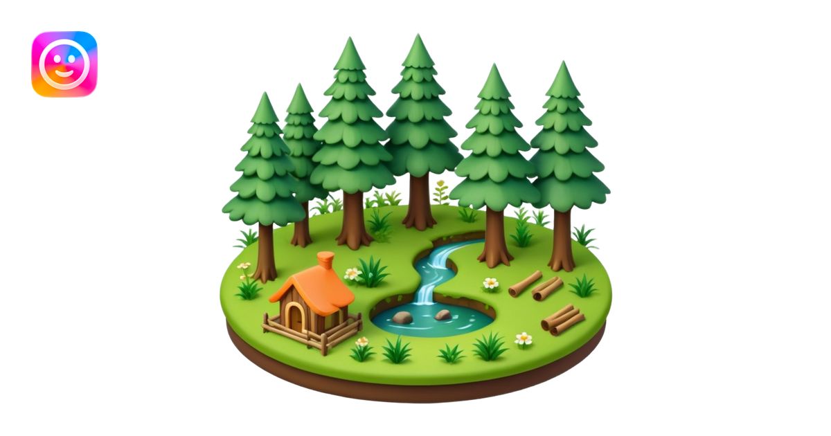small circular forest clearing with tall trees and grass, miniature ...
