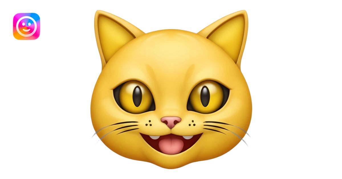 Yellow emoji with vertical slit cat eyes, huge creepy grin from ear to ...