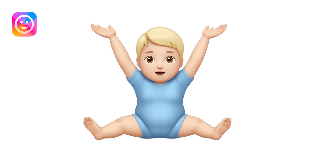 Cute 3D baby emoji with fine baby hair, stretching arms and legs wide ...