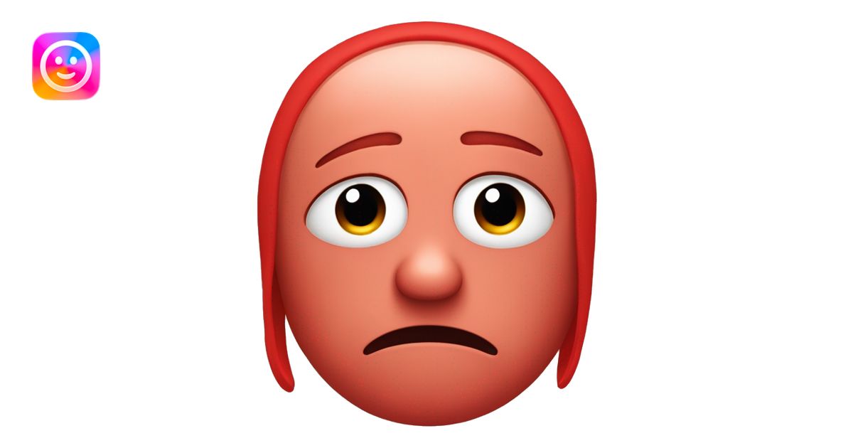 Create a red-colored sad face emoji with downturned eyes and a frowning ...