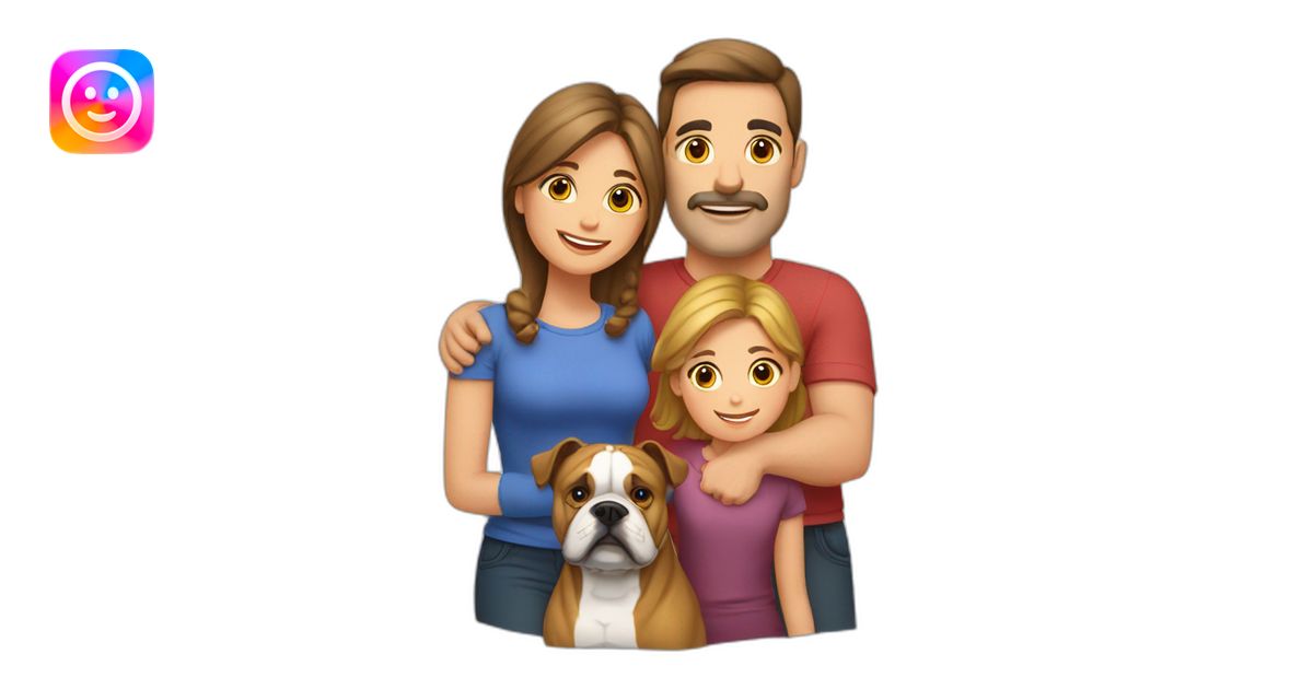 Family-with-father-mother-2 daughters-and-bulldog-France-dog emoji | AI ...