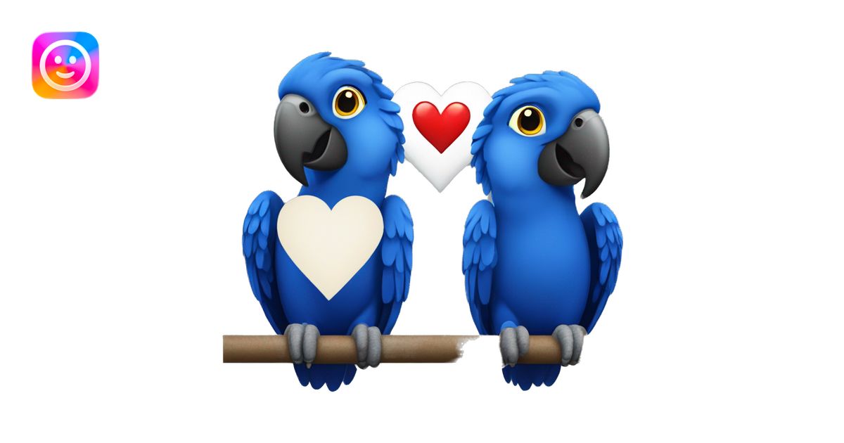Hyacinth Macaw pair Full Body love with heart emoji | AI Emoji Generator