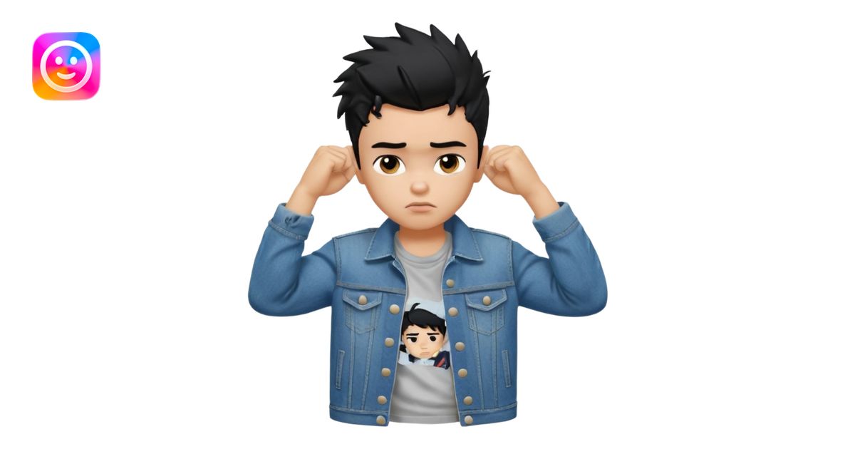a PRETTY BRATZ boy with black messy hair, one hand on head. looking sad ...