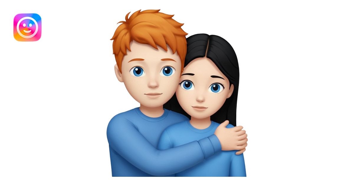 Ginger boy without facial hair hugging girl with black hair. Both have ...