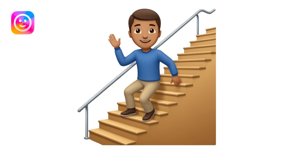 apple style emoji of a man going up stairs emoji | AI Emoji Generator