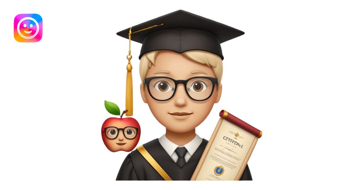 face with glasses and a diploma scroll, representing certified ...