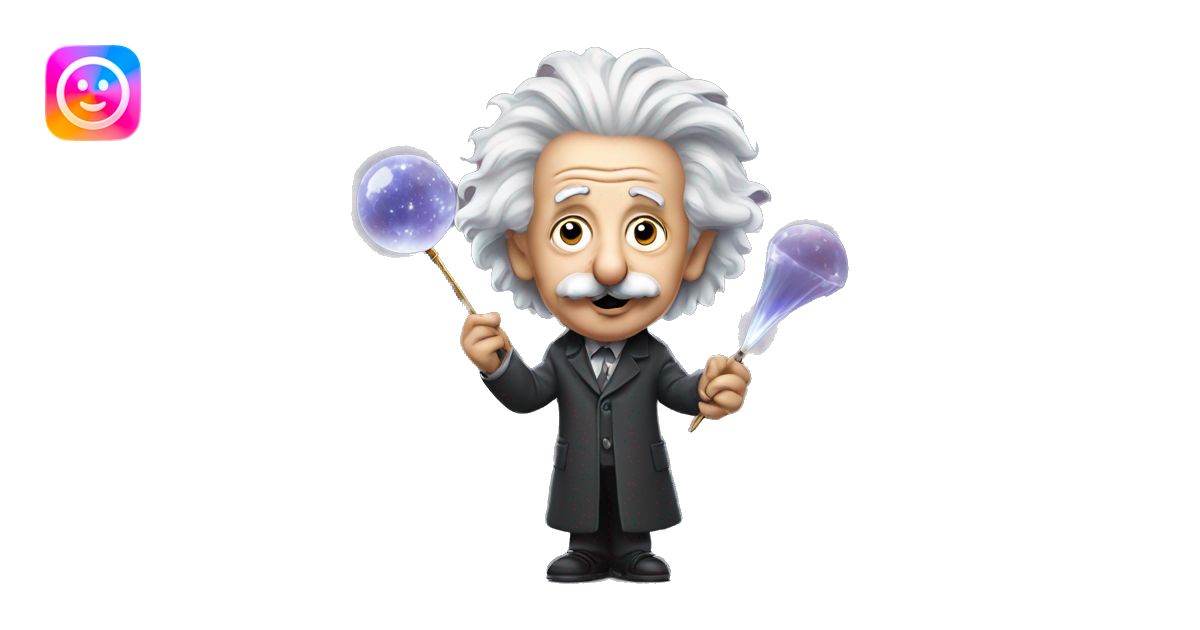 Albert Einstein holds a magic wand in his hand emoji | AI Emoji Generator