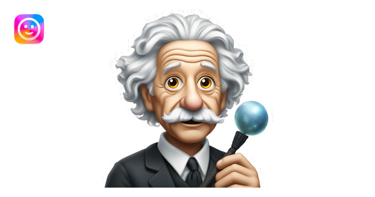 Albert Einstein holds a magic wand in his hand emoji | AI Emoji Generator