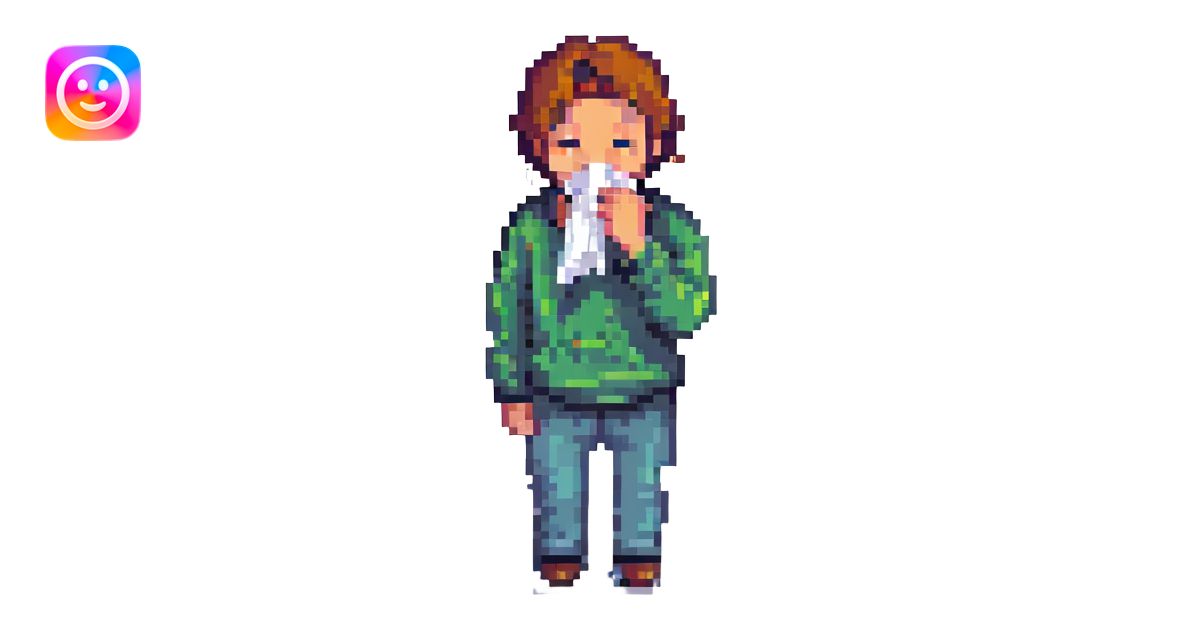 a man holding a tissue to his nose, pixel art style illustration | AI ...