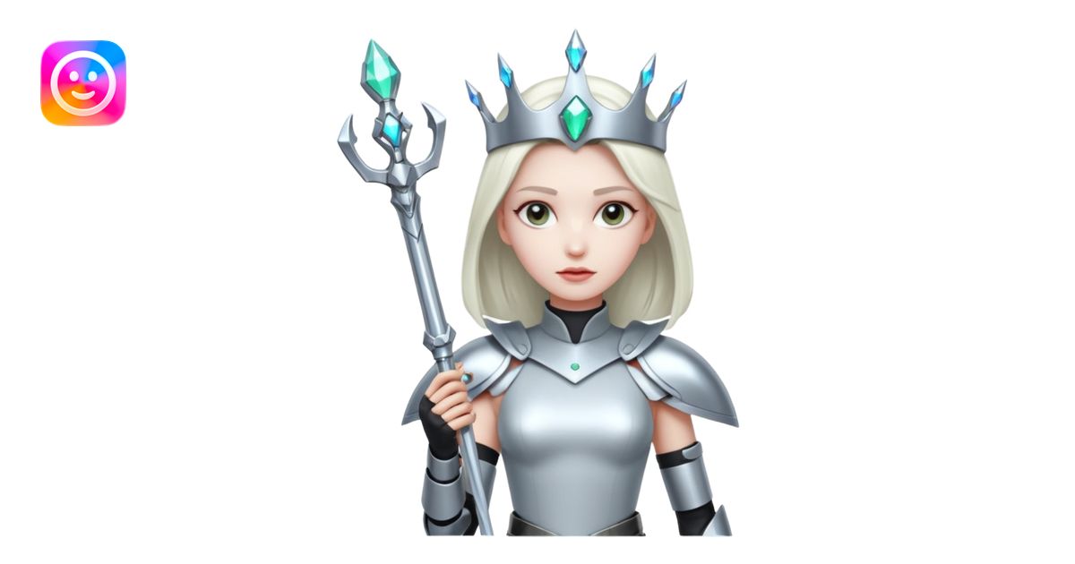 Cyber Queen – holo scepter + chrome belt emoji | AI Emoji Generator