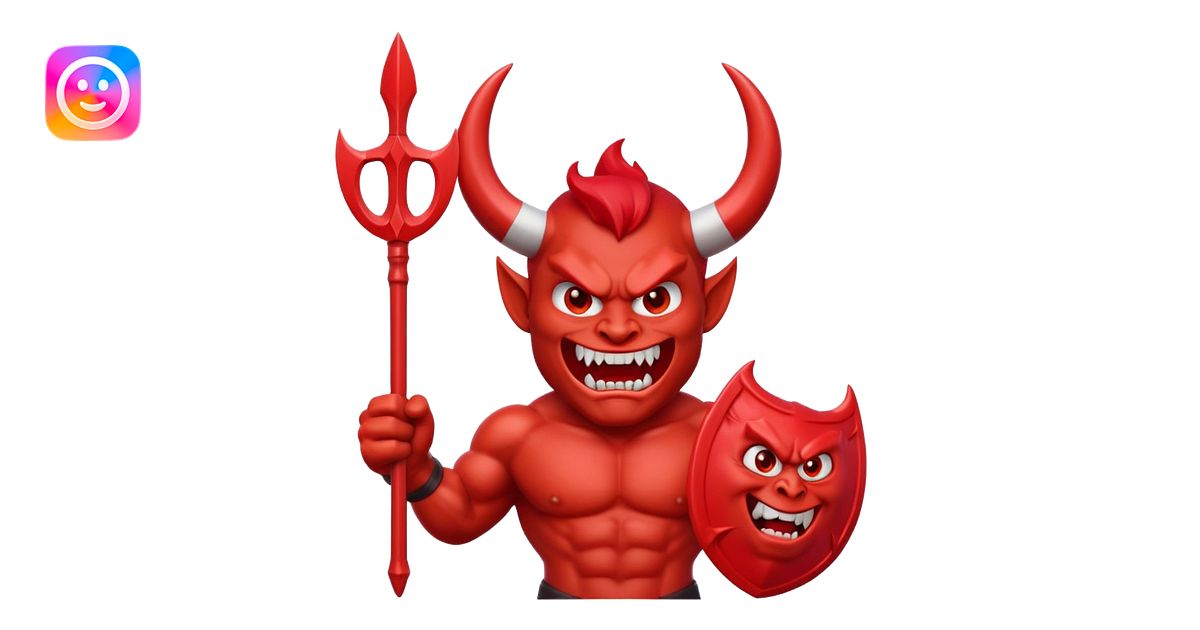 Red devil emoji, 3D cartoon style, muscular body, bright red skin, big ...