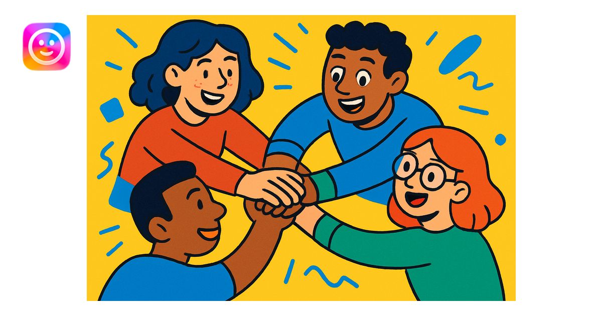team collaboration, people joining hands in a circle, vibrant and ...