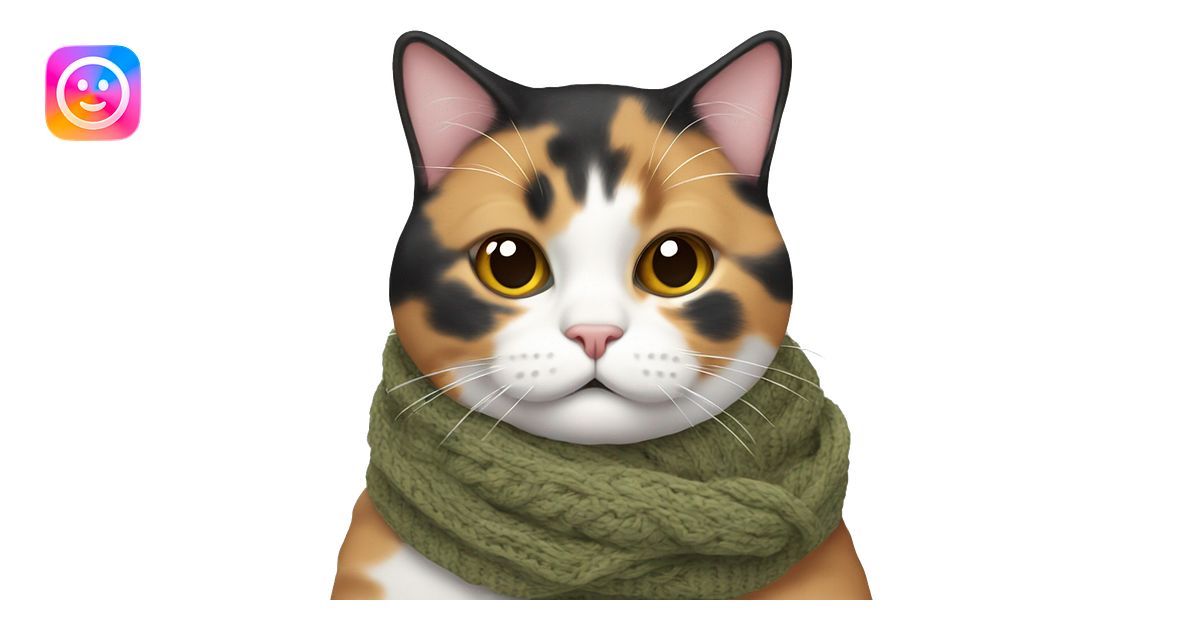 Fat Calico cat wearing a knit scarf emoji | AI Emoji Generator